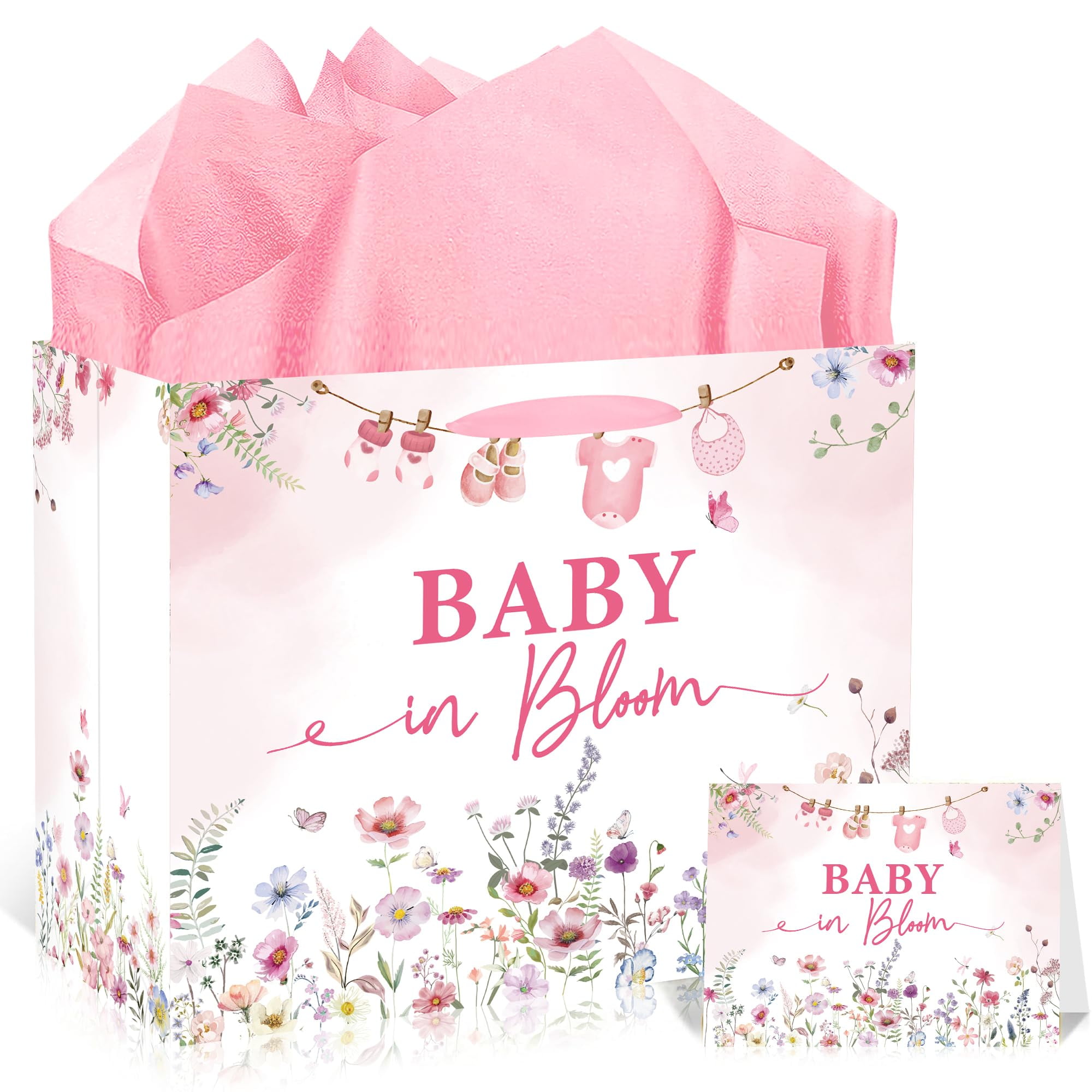 EoBeCy Baby Gift Bags for Girls, AIS1 Pink Floral Baby in Bloom Gift ...