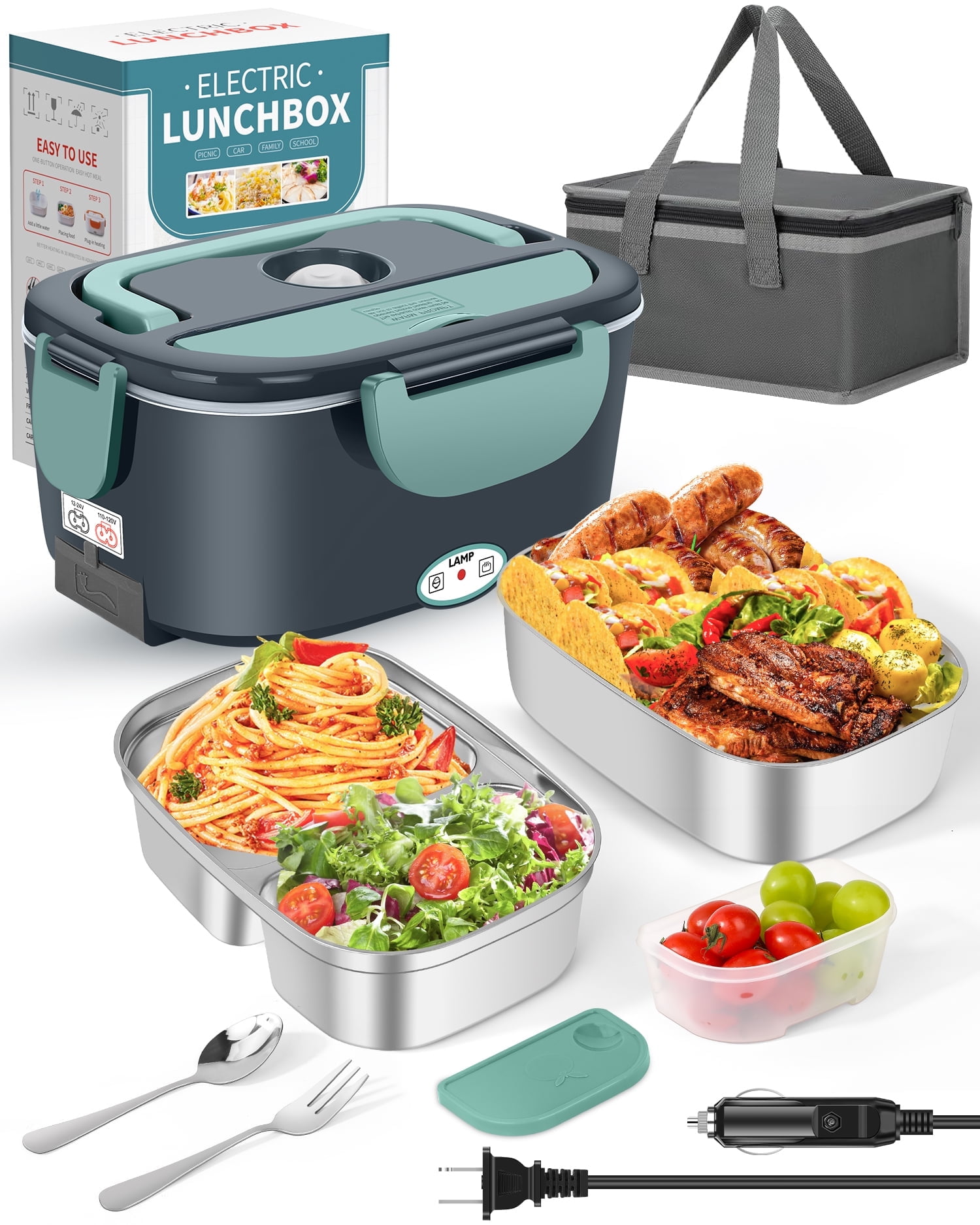Eocolz Electric Lunch Box Food Heater 80W, Food Warmer with Dual ...