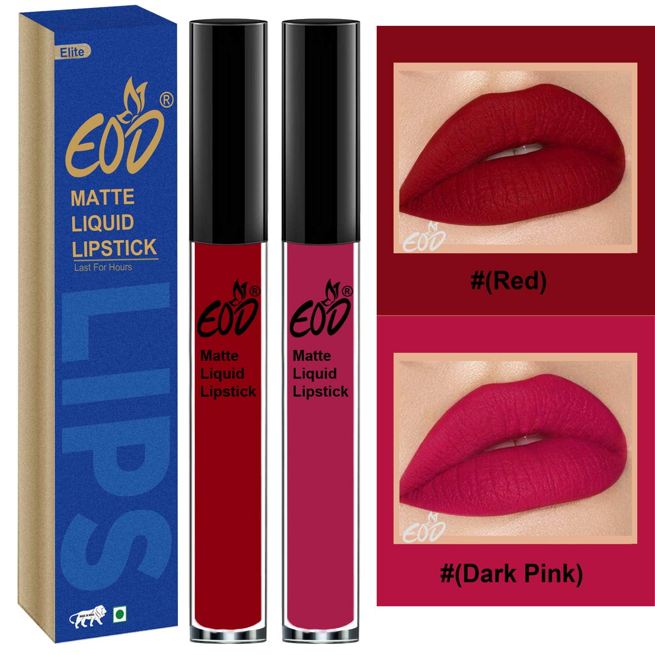 Eod® Soft Matte Kiss Proof Vegan Made In India Liquid Lipstick Long Wearing Set Of 2 Lip Gloss ...