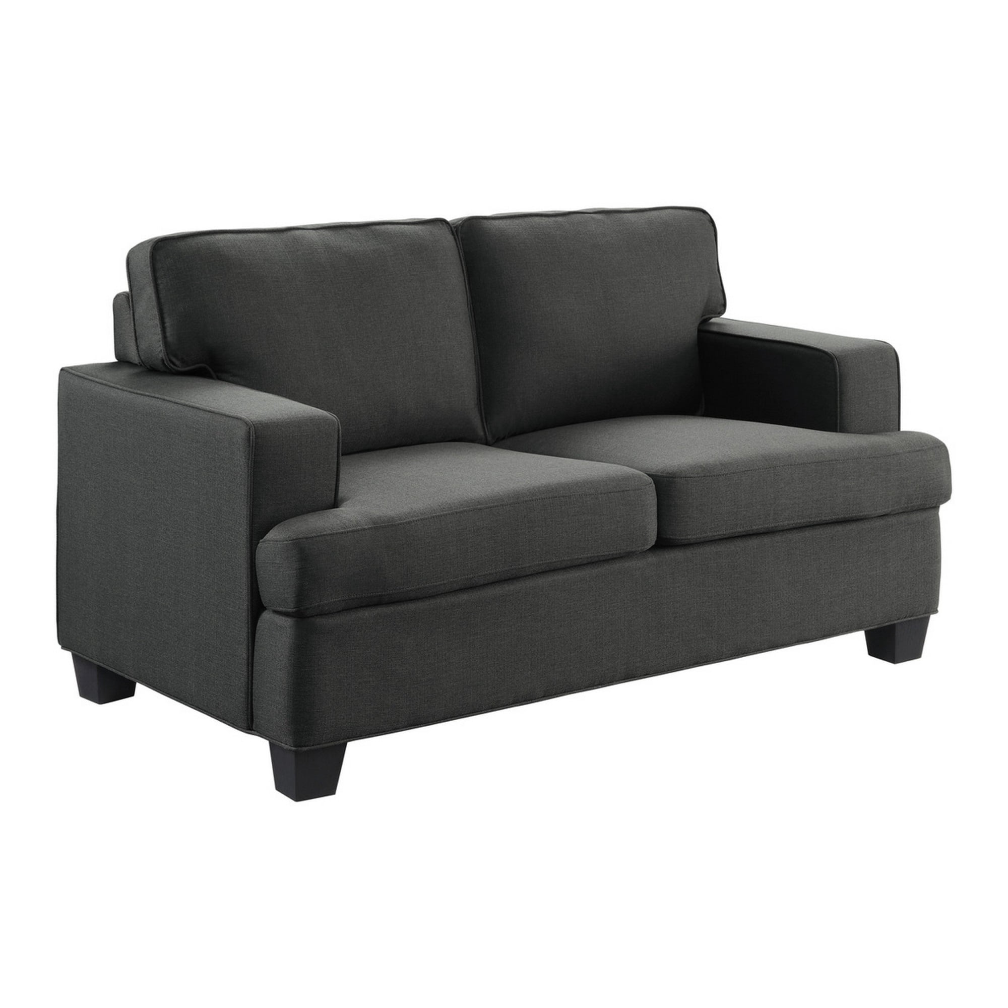 Eoin 62 Inch Modern Loveseat, Dark Gray Textured Fabric, Tufted, Track ...