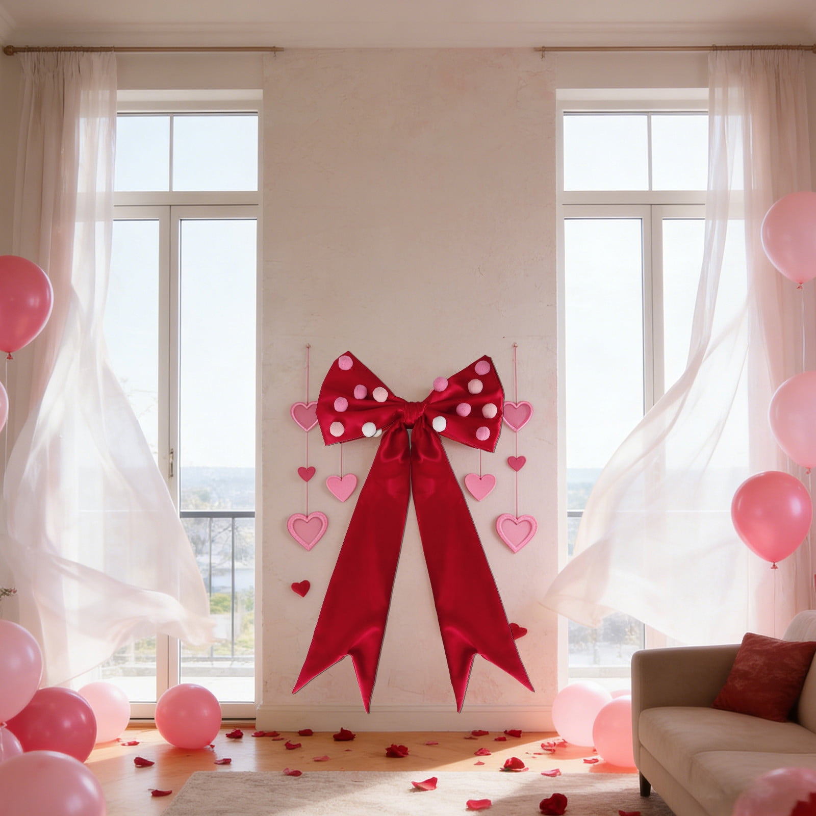 Eolstice 31.4x16.1In Valentines's Day Fluff Ball Bow, Large Decorative ...