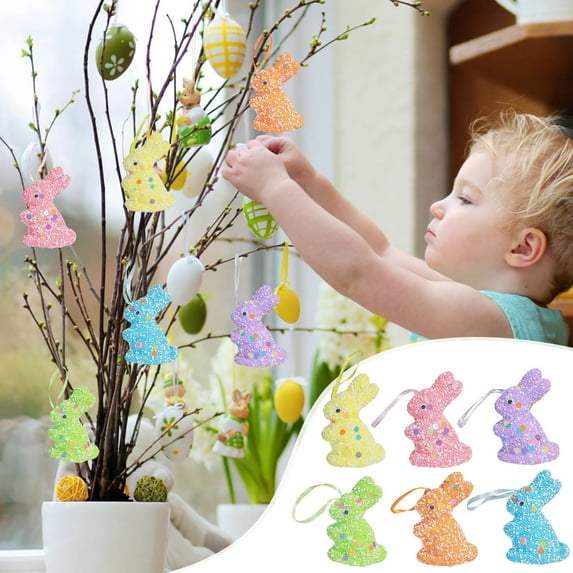 Eolstice 6-Piece Easter Color-Foam Rabbits, Hanging Spring Ornaments ...