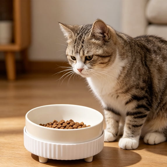 Eolstice Ceramic Double Cat Bowl, Elevated Tall and Wide Feeder ...