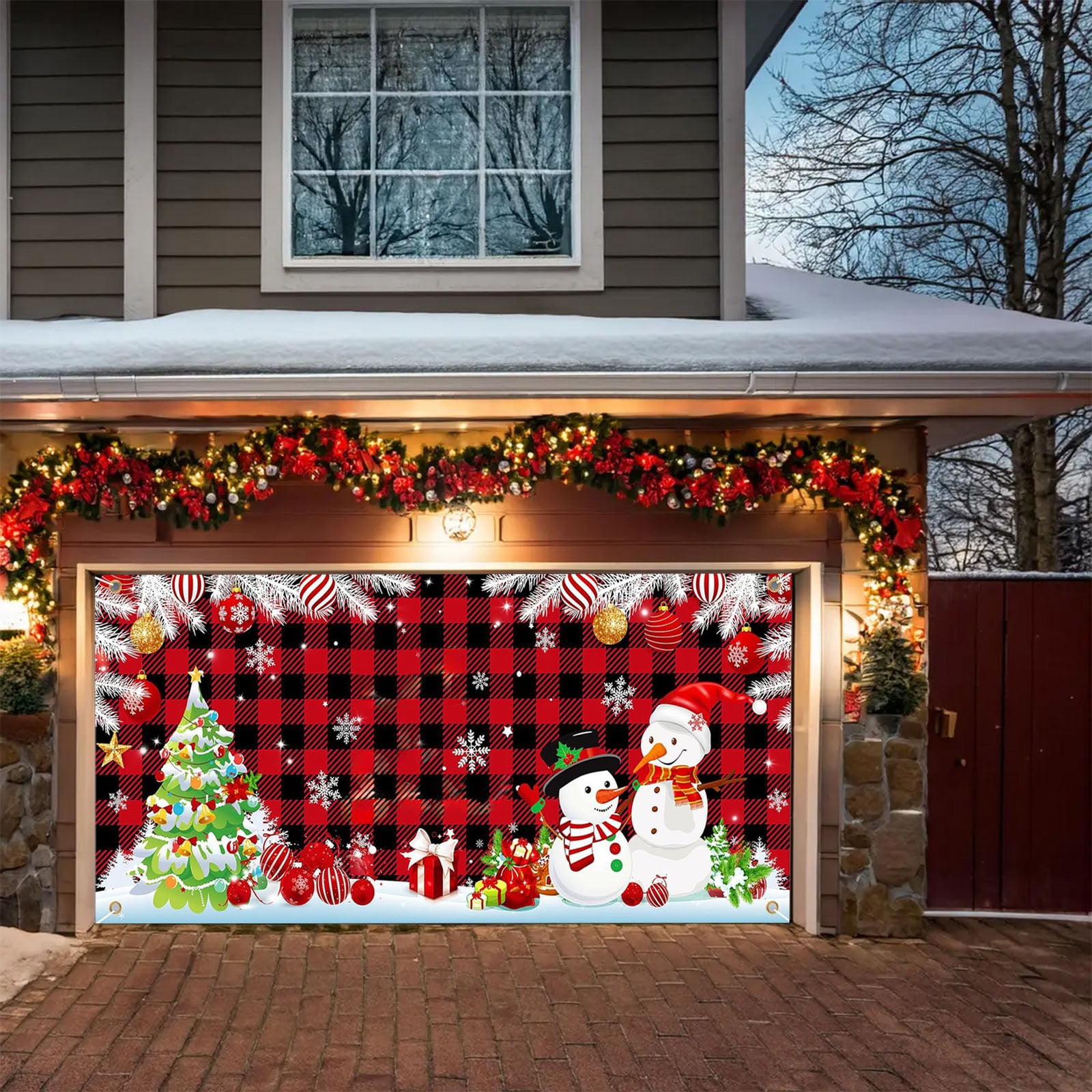 Eolstice Christmas Garage Banners, Garage Flag Decor, Festal Scene ...