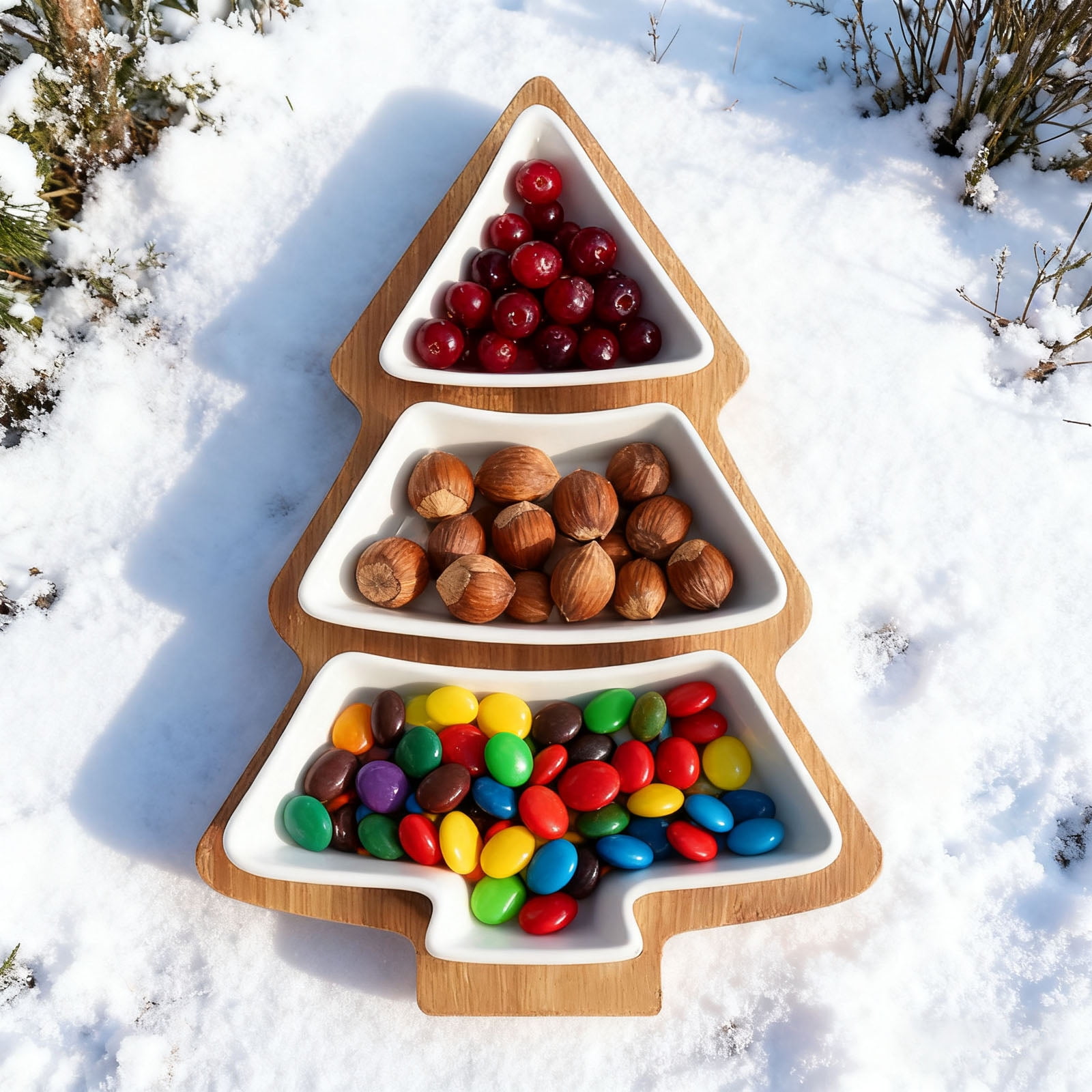 Eolstice Christmas Tree Tray With Ceramic Bowl - Christmas Tree-Shaped ...