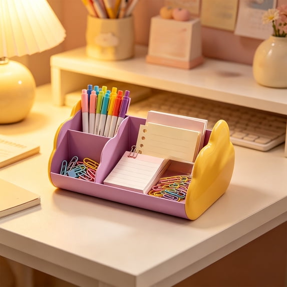 Eolstice Desk Storage Box, Multi Slot Desktop Organizer with Pen ...