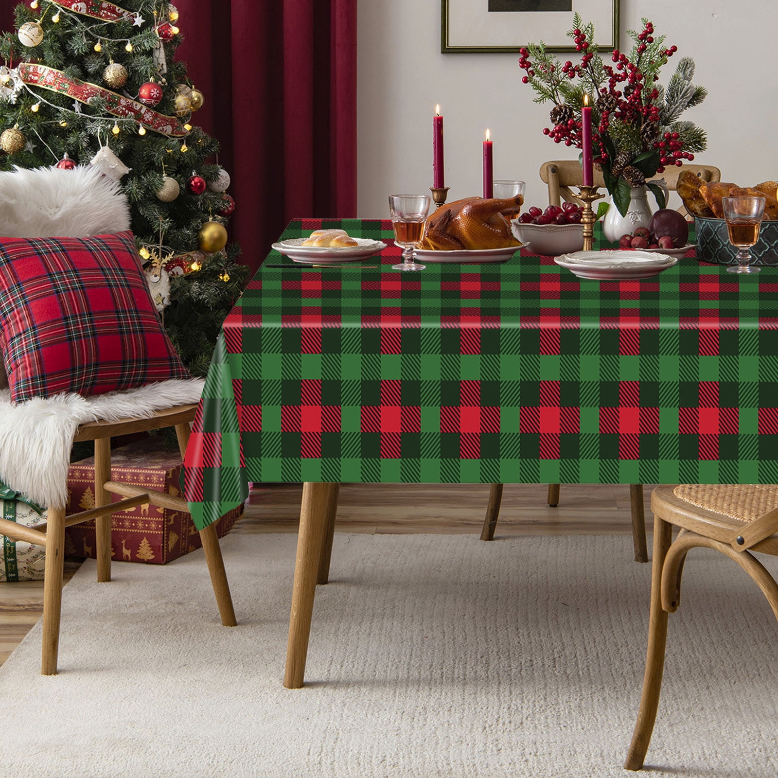 Eolstice Disposable Plaid Pattern Christmas Tablecloth, Festive ...