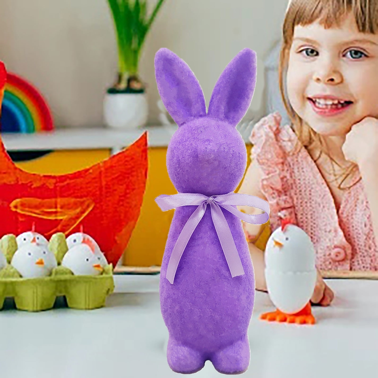 Eolstice Easter Bunny Statue With Bow, Standing Bunny Simulation Knot ...