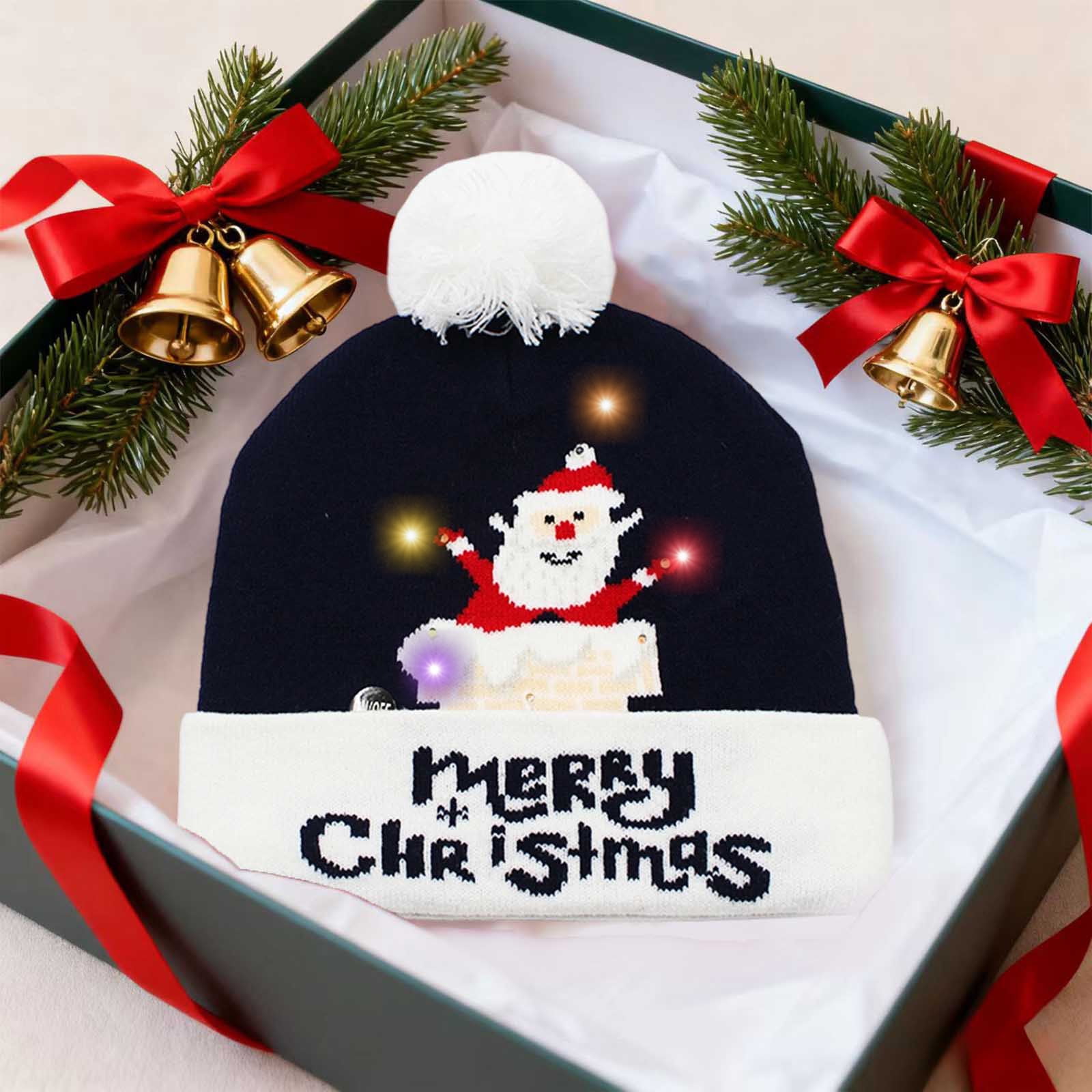 Eolstice Festive Christmas LED Knitted Hat, Santa Claus Pattern Woolen ...