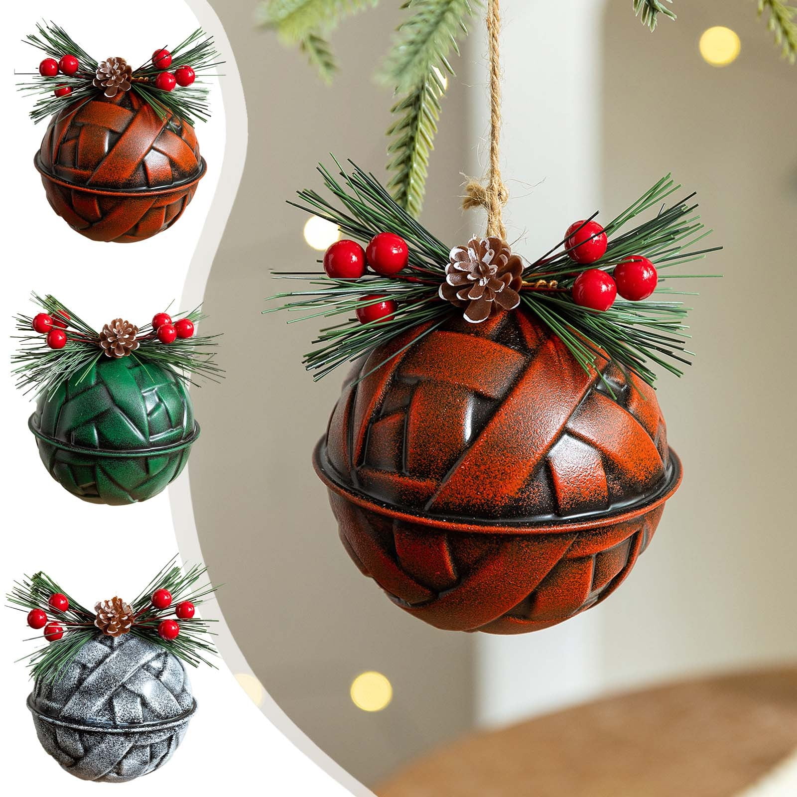 Eolstice Iron Texture Vintage Christmas Bells Pendant, Festive Tree ...