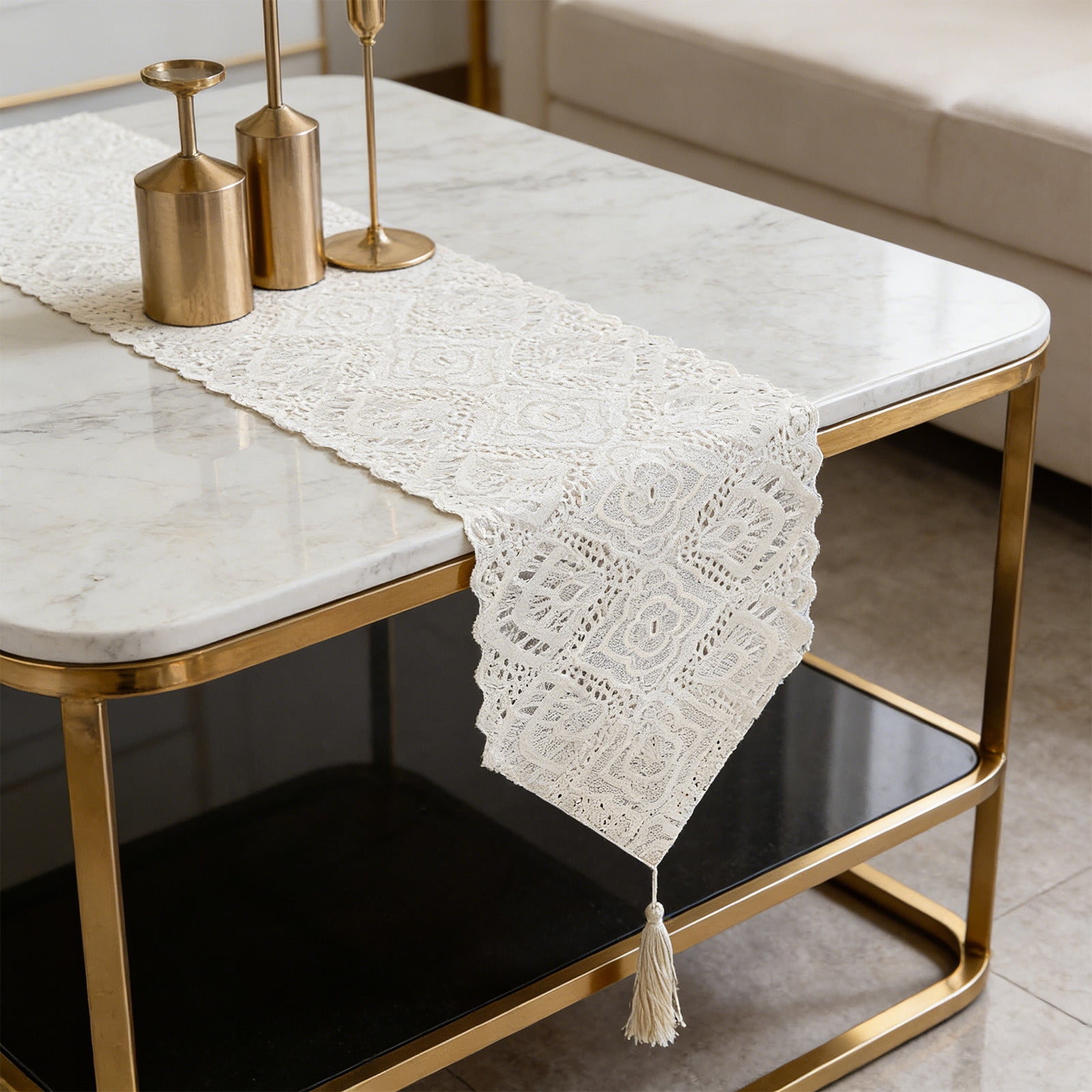Eolstice Lace Tassel Table Runner, Decorative Table Cover with Fringe ...