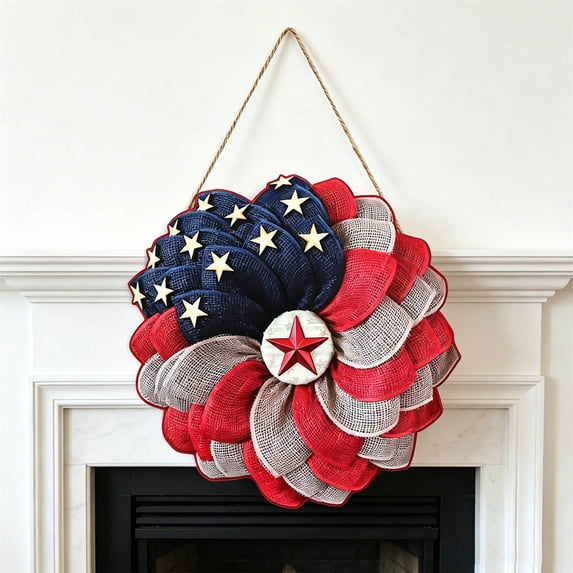 Eolstice Patriotic Wreath for Front Door, Red White Blue Sunflower ...