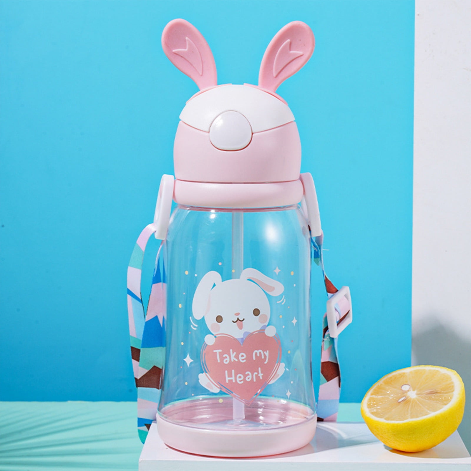 Eolstice Rabbit Shaped Strap Water Bottle, Flip Top Lid with Straw ...