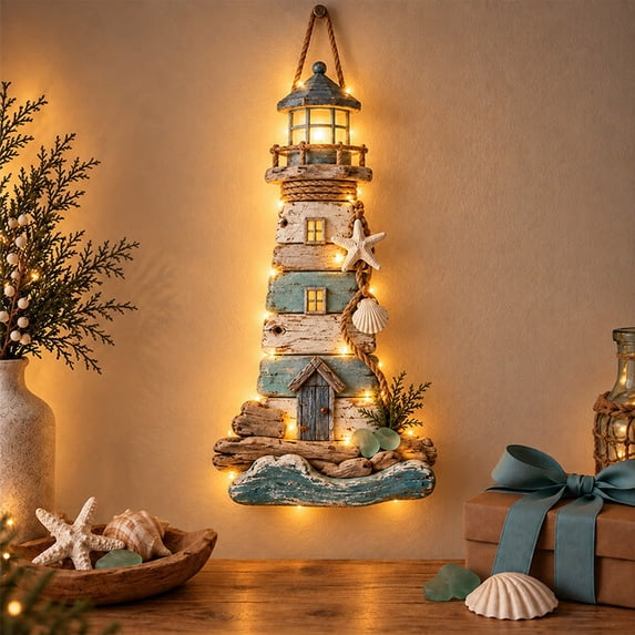 Eolstice Vintage Seaside Wooden Lighthouse, LED Wall Light, Nautical ...