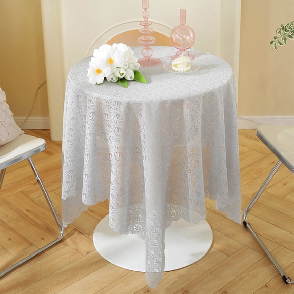 Eolstice White Lace Tablecloth, Embroidered Sheer Round Table Cover ...