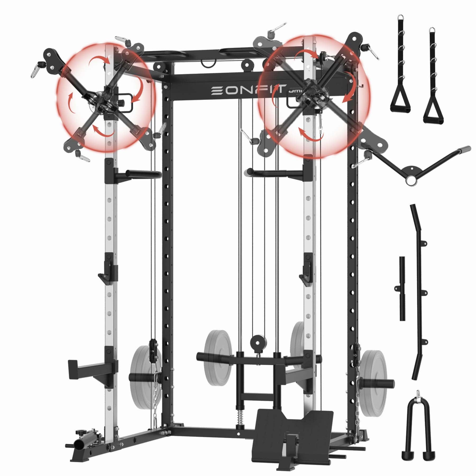 EonfitOmni Power Cage Squat Rack for Home Gym with Cable Crossover ...