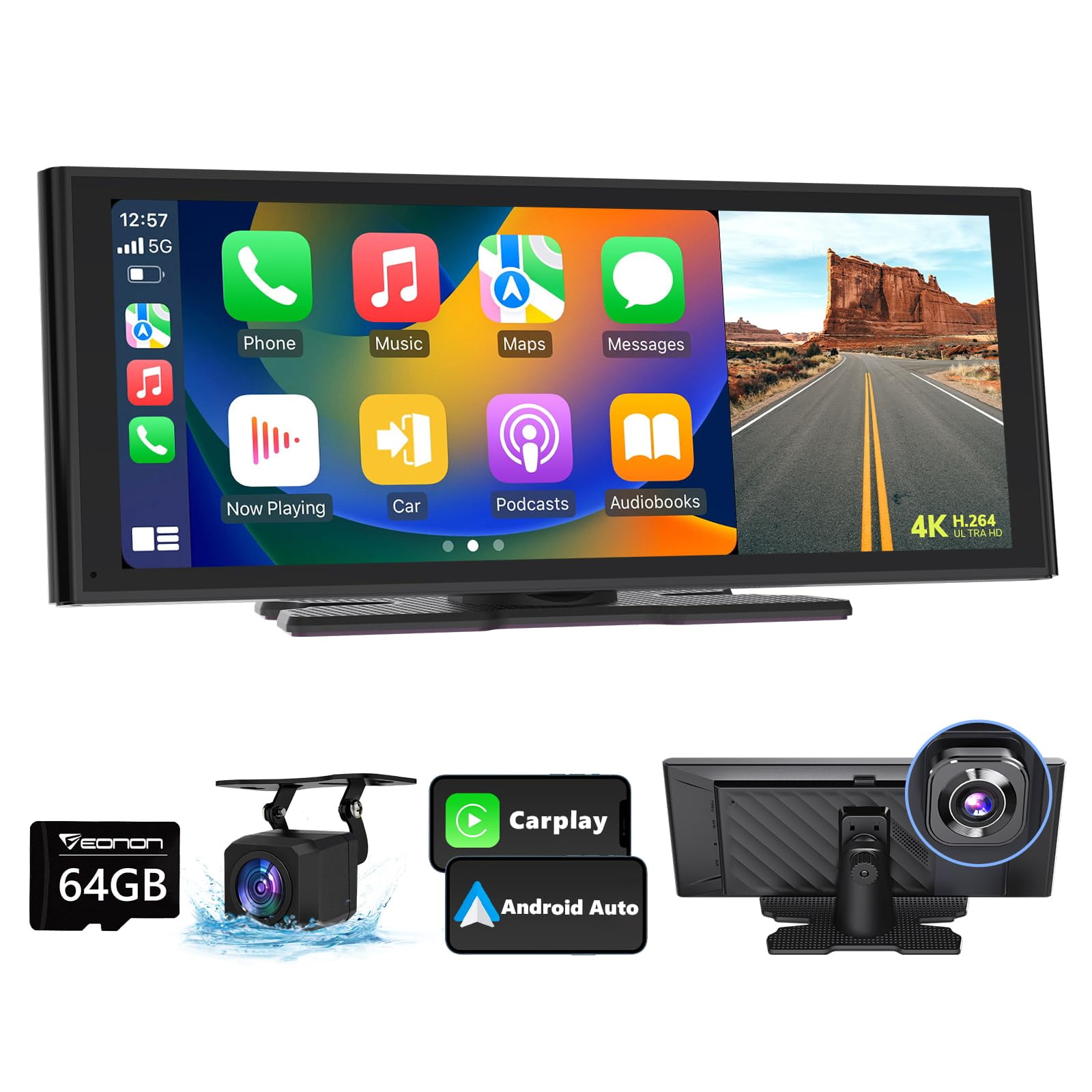 Eonon 10.26 Inch Wireless Apple CarPlay Screen Portable Stereo Receiver ...