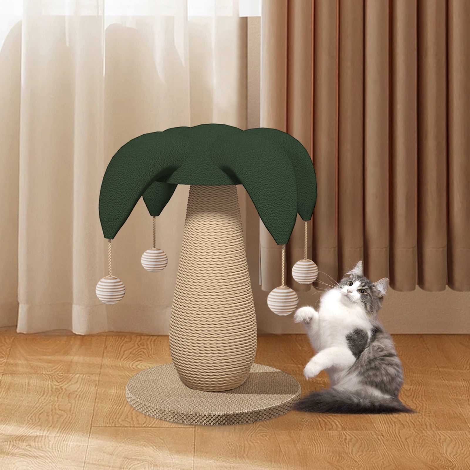 Eonox Mushroom Tall Cat Scratching Post with Interactive Ball, Natural ...