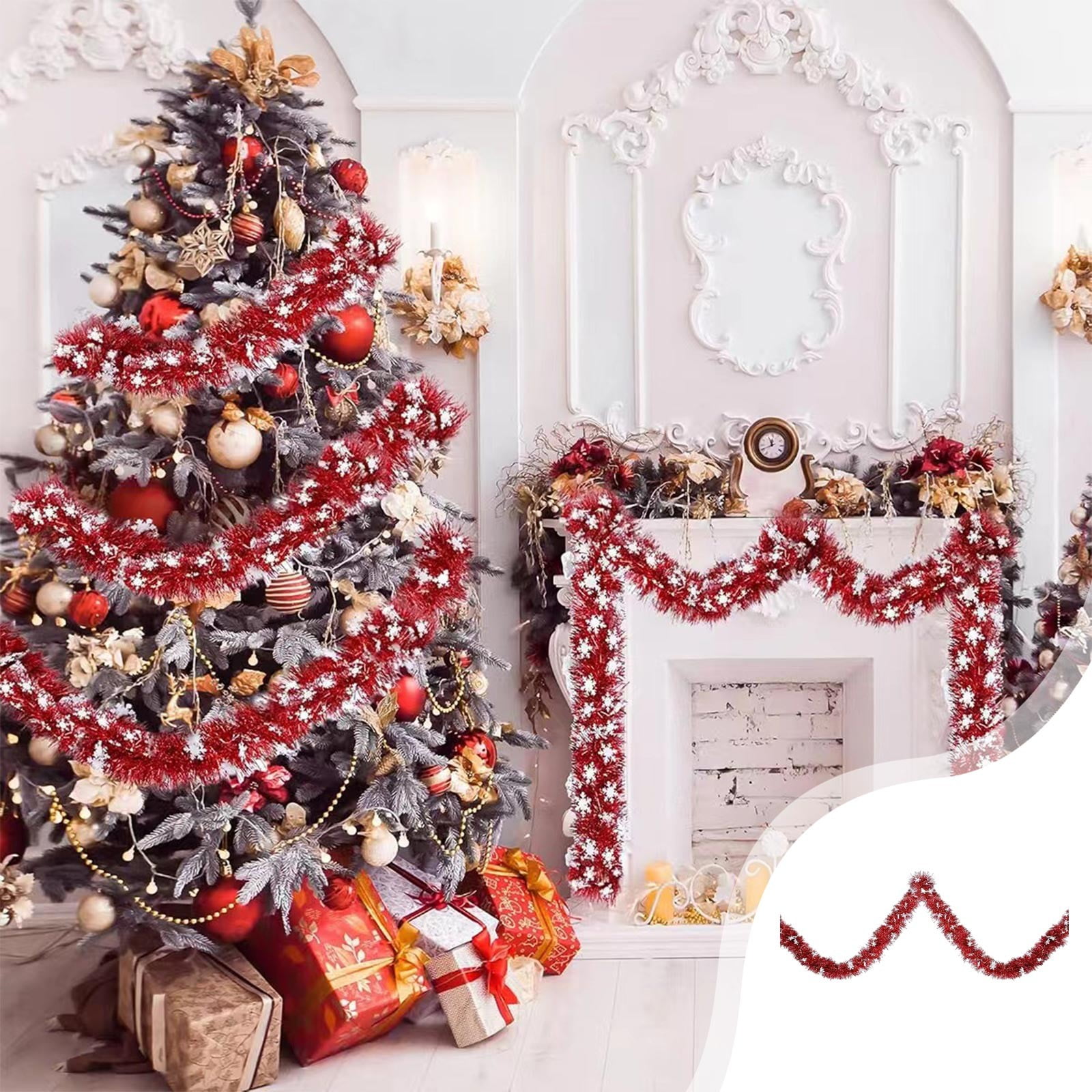 Eoozwa 1 Packs Christmas Wool Pull Flower Garland 10m Red Plastic ...