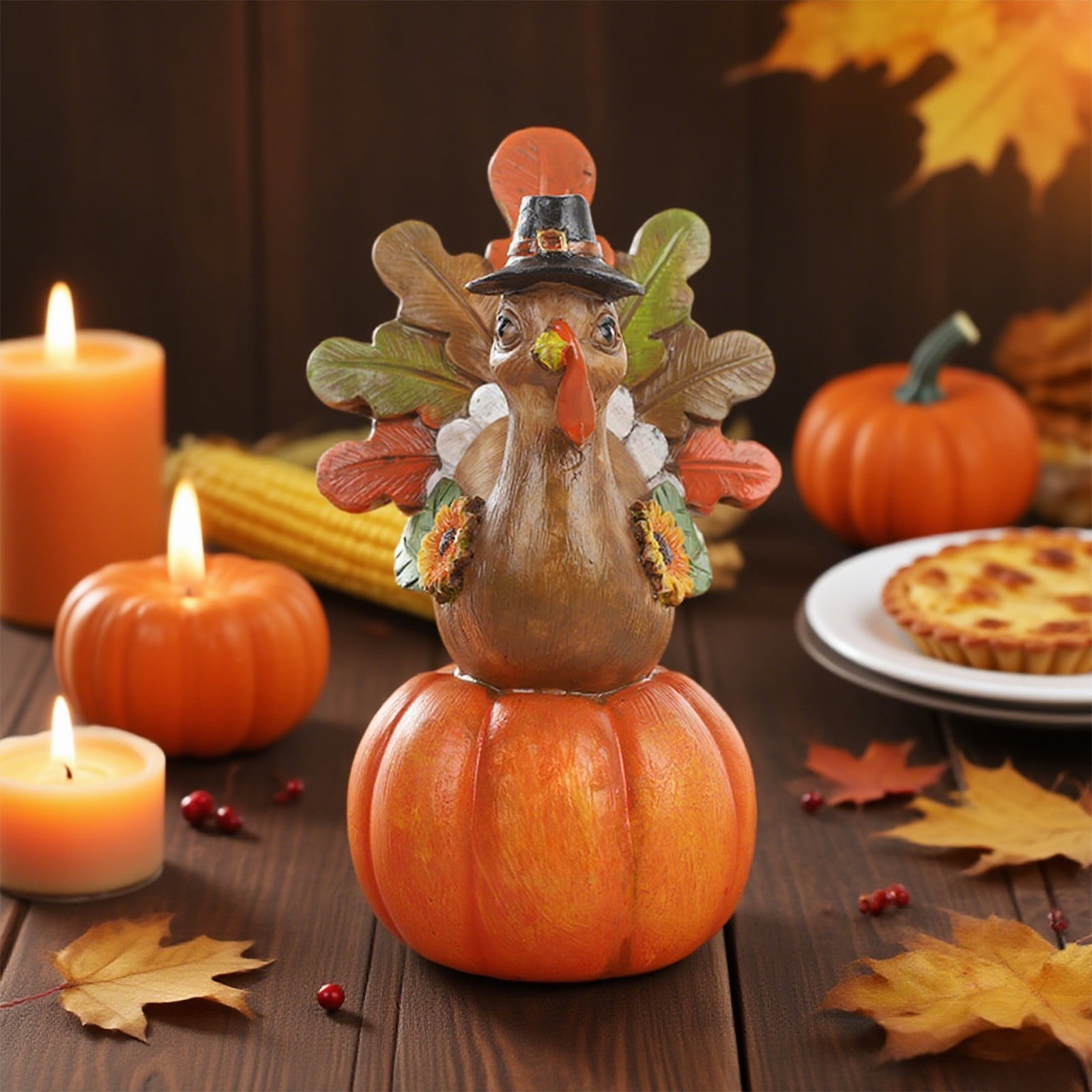 Eoozwa 1 Packs Thanksgiving Pumpkin Turkey Table Decor Resin ...