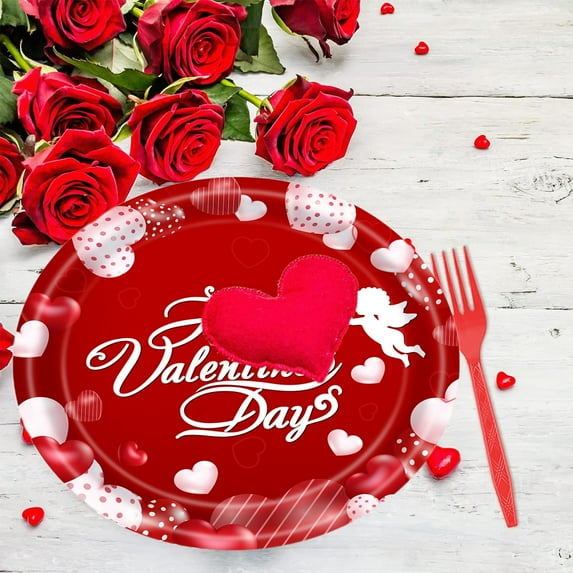 Eoozwa 1 Packs Valentine's Day Party Plates 20PCS Disposable Heart ...