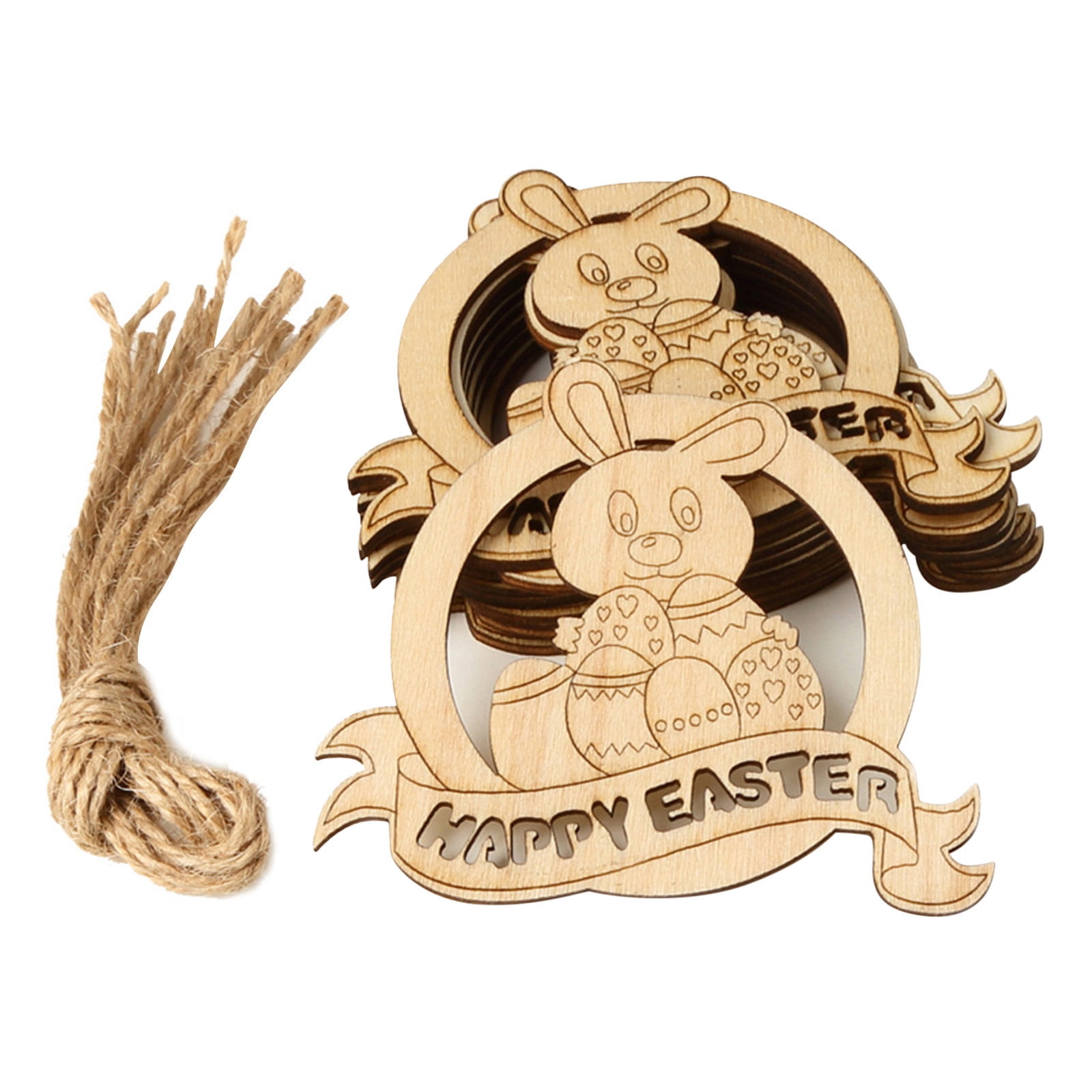 Eoozwa 10PCS Wood Easter Hanging Ornaments Set with Twine Bunny Egg ...