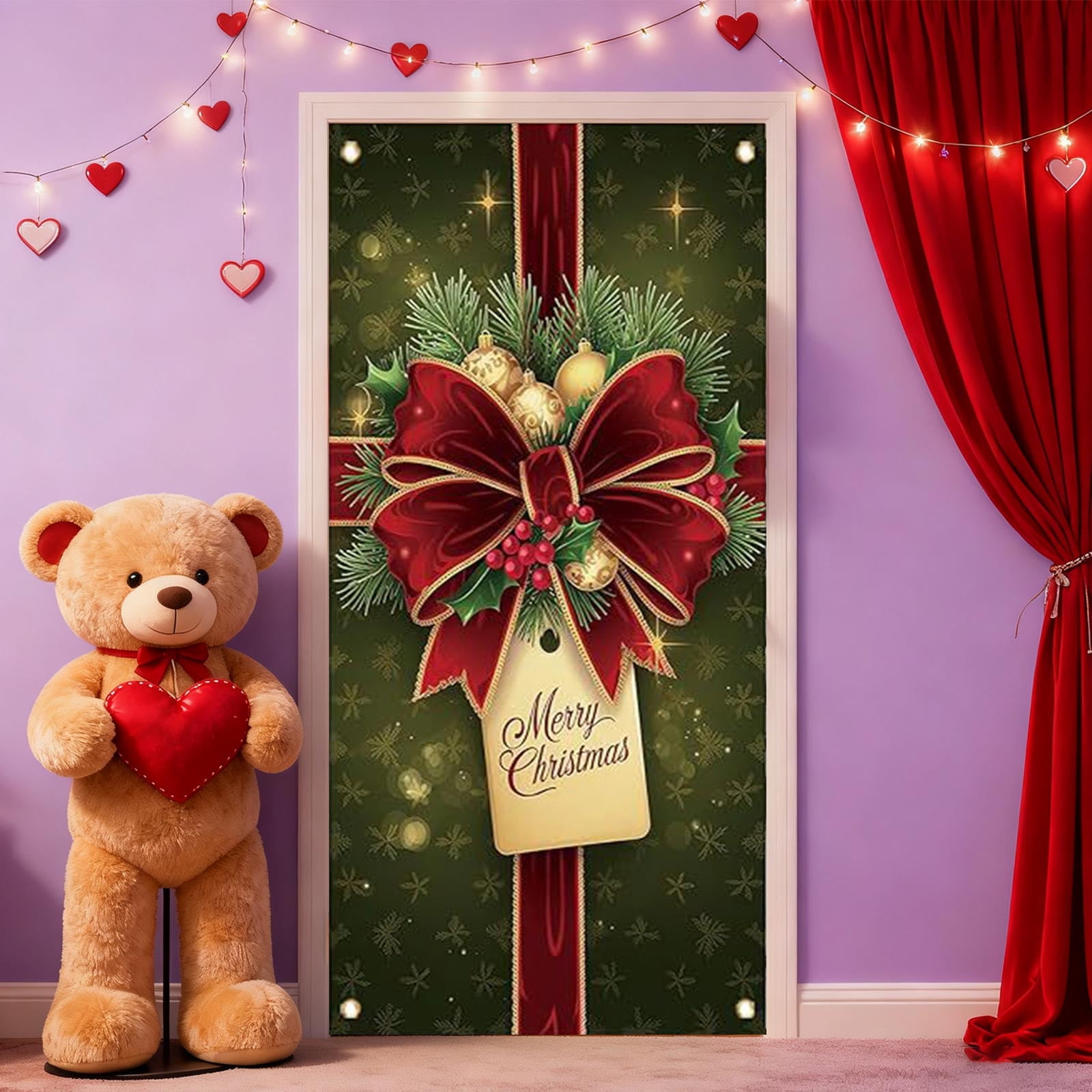 Eoozwa 2 Counts Festive Bow Door Curtain Decor for Parties Nylon ...
