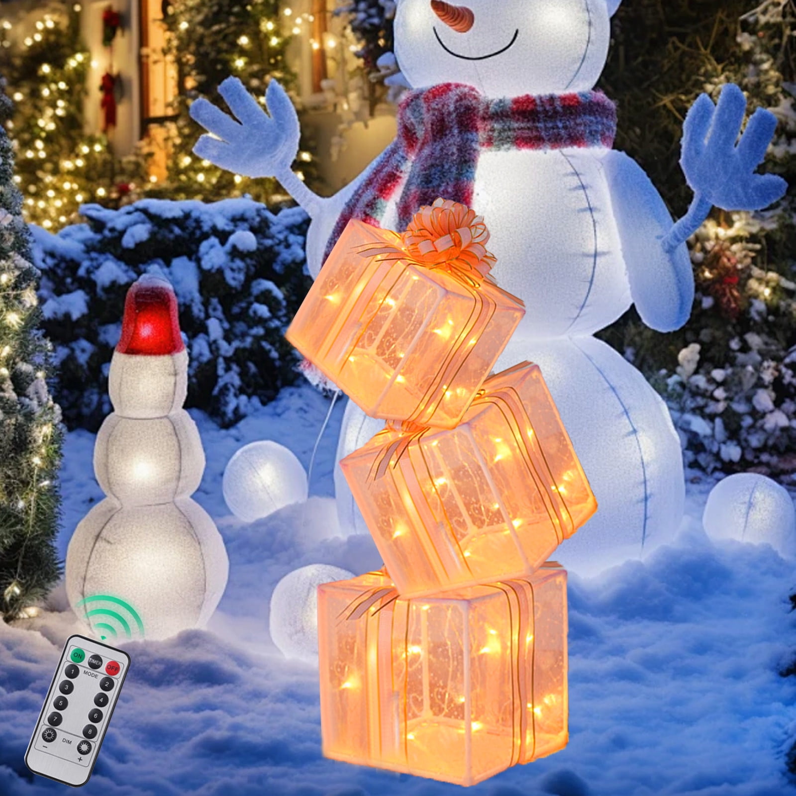 Eoozwa 2 Packs Christmas Set of 3 LED Gift Box Light Up Presents Box ...