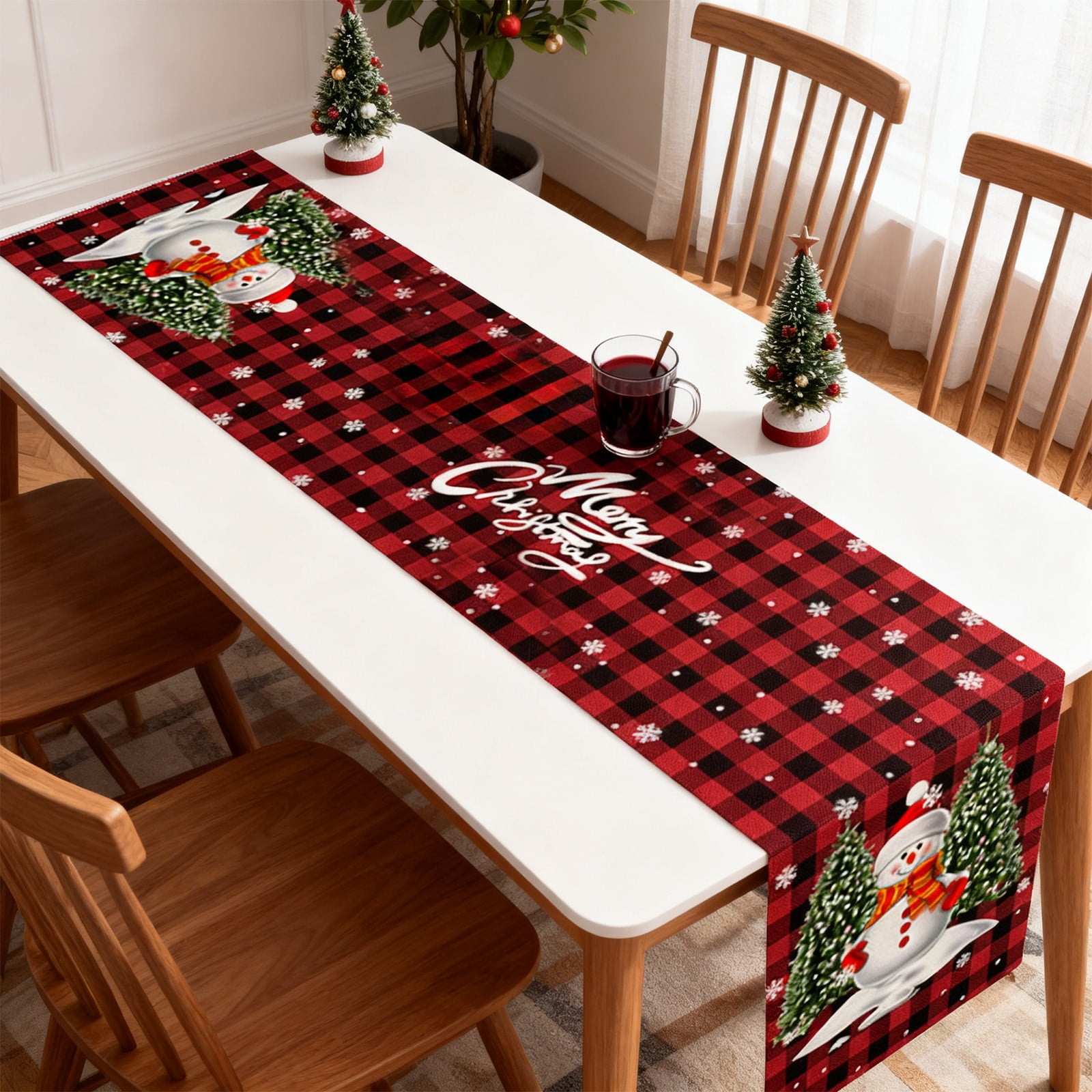 Eoozwa 2 Packs Christmas Table Runner Linen Fabric Holiday Dining Decor ...