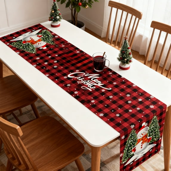 Eoozwa 2 Packs Christmas Table Runner Linen Fabric Holiday Dining Decor ...
