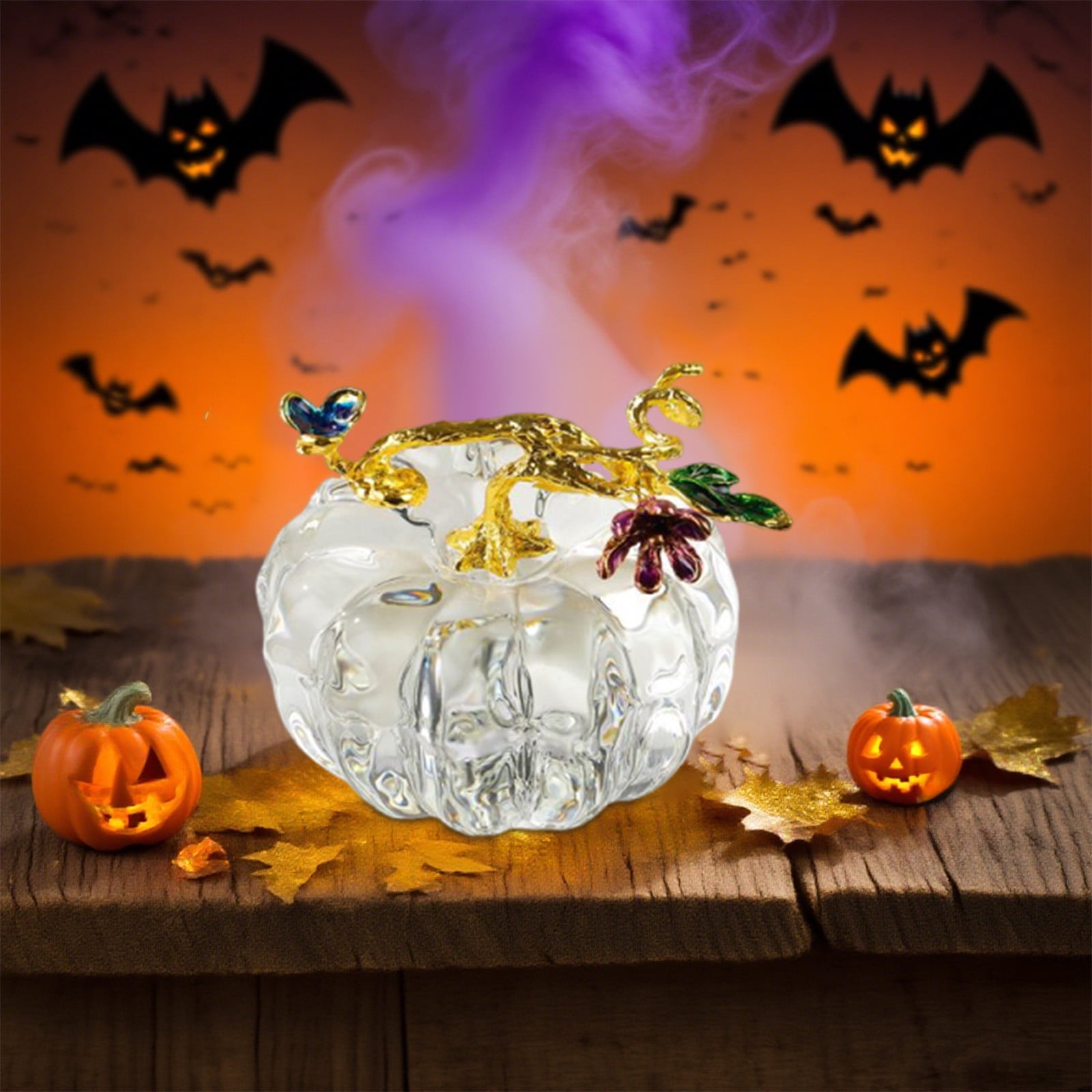 Eoozwa 2 Packs Hand Blown Glass Pumpkin Figurine Halloween Thanksgiving ...