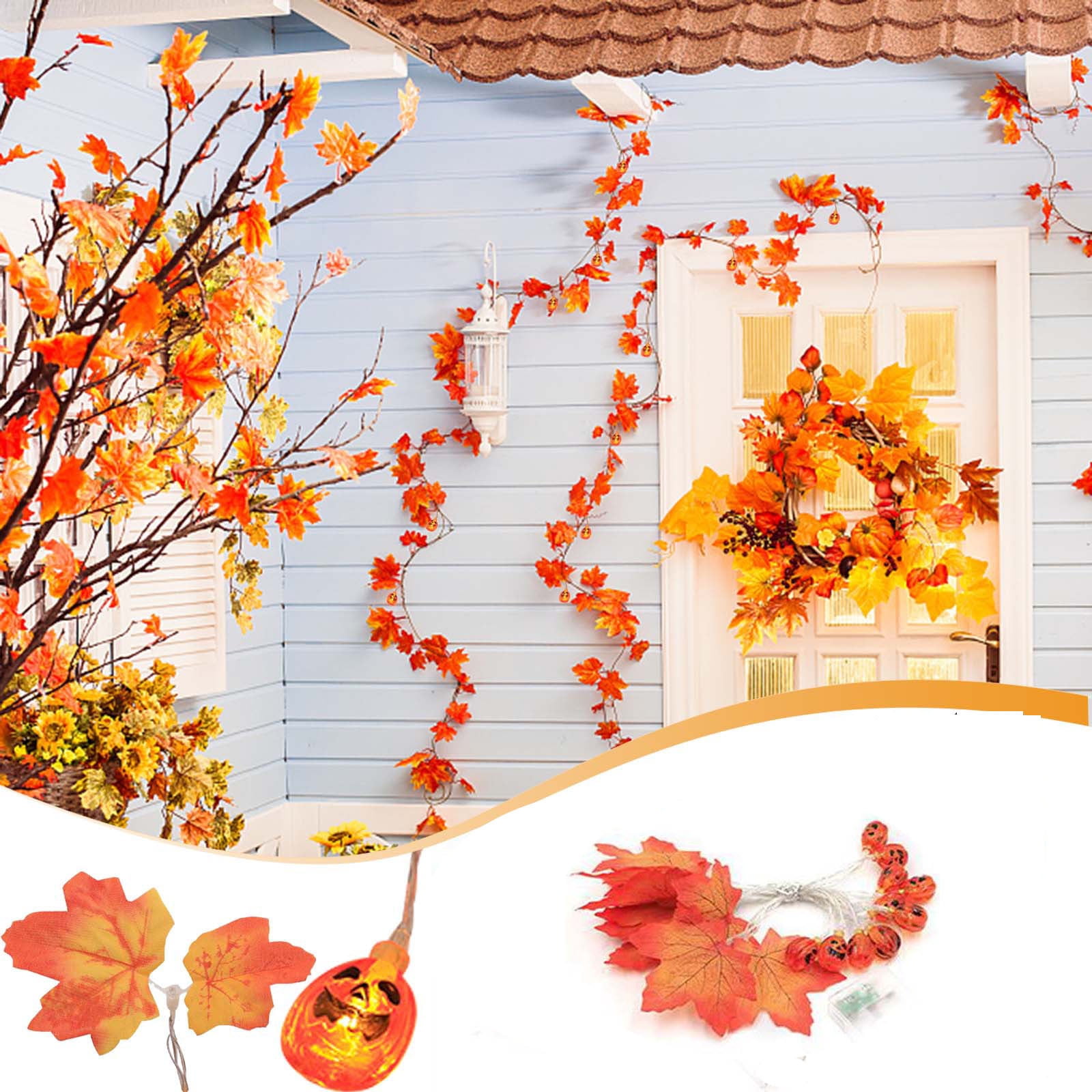 Eoozwa 2 Packs Maple Leaf Pumpkin Lantern String Fall Garland Halloween ...