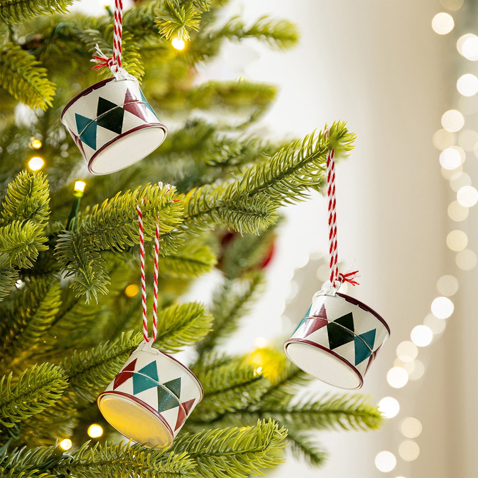 Eoozwa 3 Packs Christmas Gongs Drums Ornament Hand Painted Iron Hanging ...