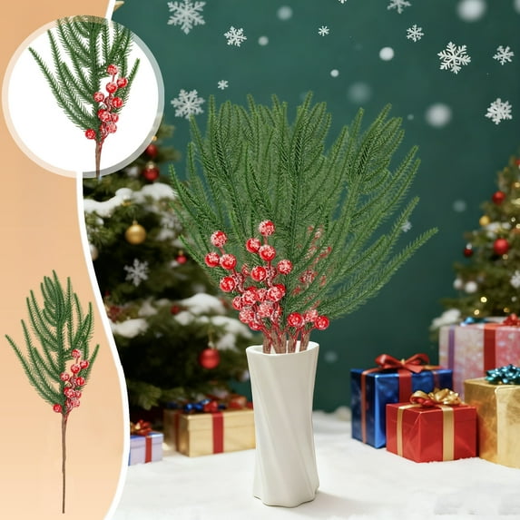 Eoozwa 3 Packs Realistic Artificial Pine Cuttings with Red Berries and ...