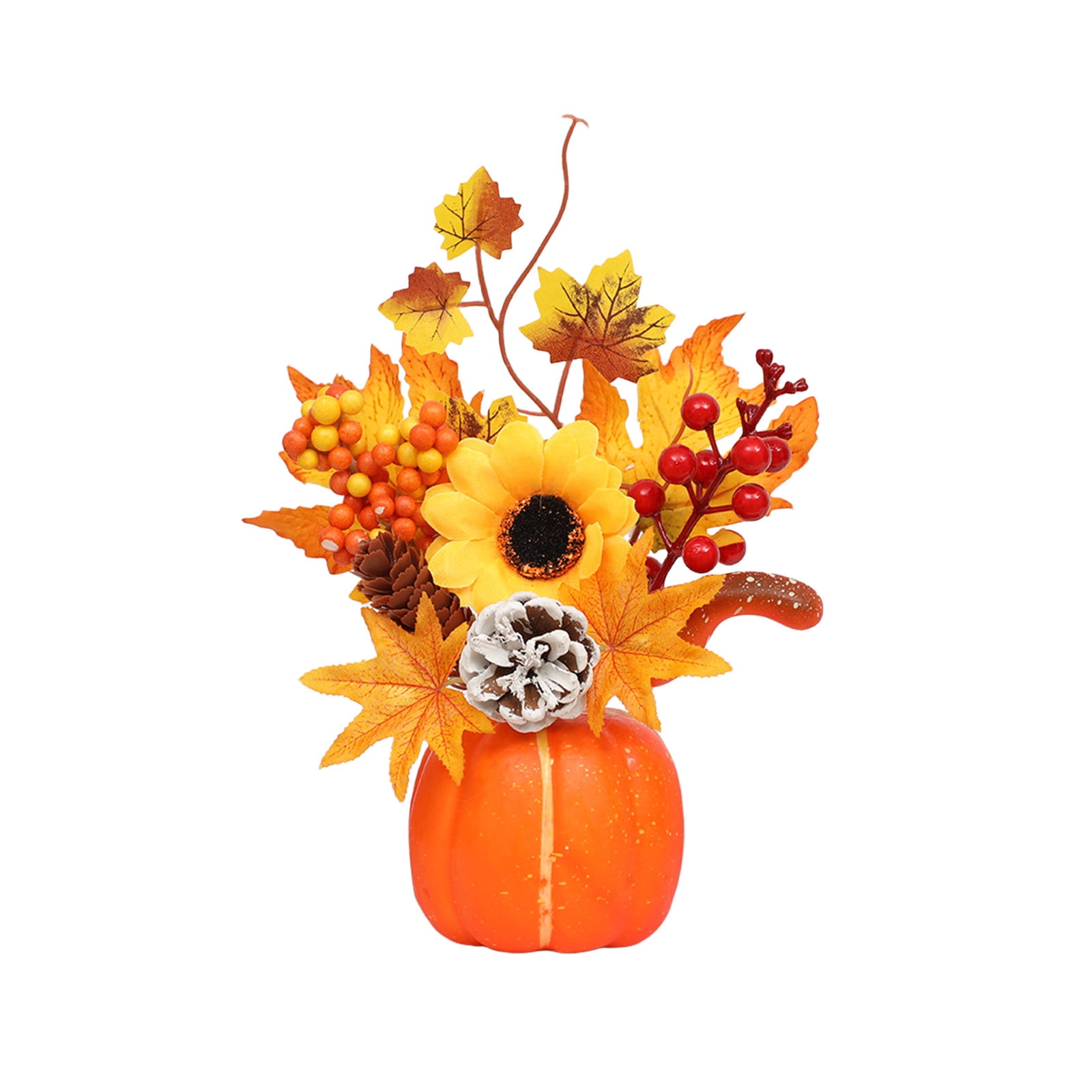 Eoozwa Artificial Pumpkins with Orange Maple Leaves and Berries, Fall ...