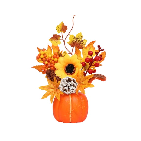 Eoozwa Artificial Pumpkins with Orange Maple Leaves and Berries, Fall ...