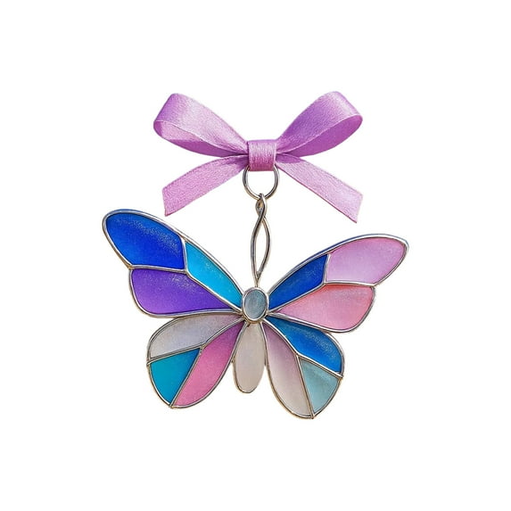 Eoozwa Blue Bow Ribbon Metal Pendant Twisted Wire Sea Glass Ornament ...