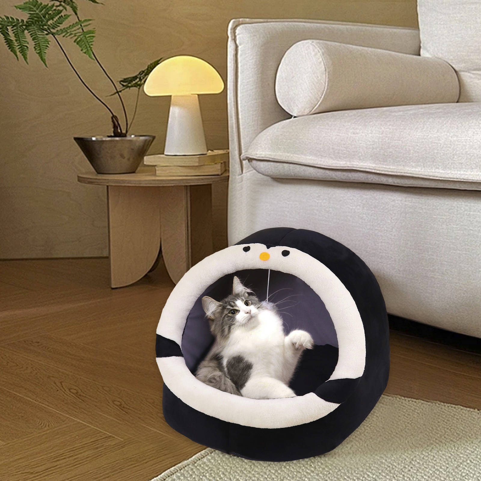 Eoozwa Cat Beds for Indoor Cats, Semi-Enclosed Cat Cave Bed with a ...