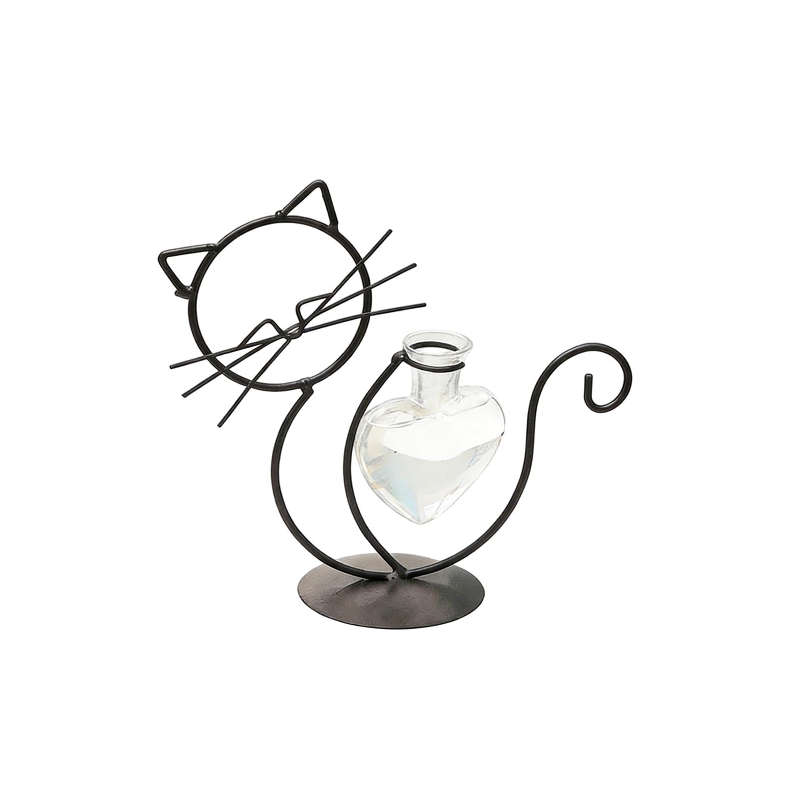 Eoozwa Cat Shaped Flower Vase Wrought Iron Hydroponic Planter Home ...