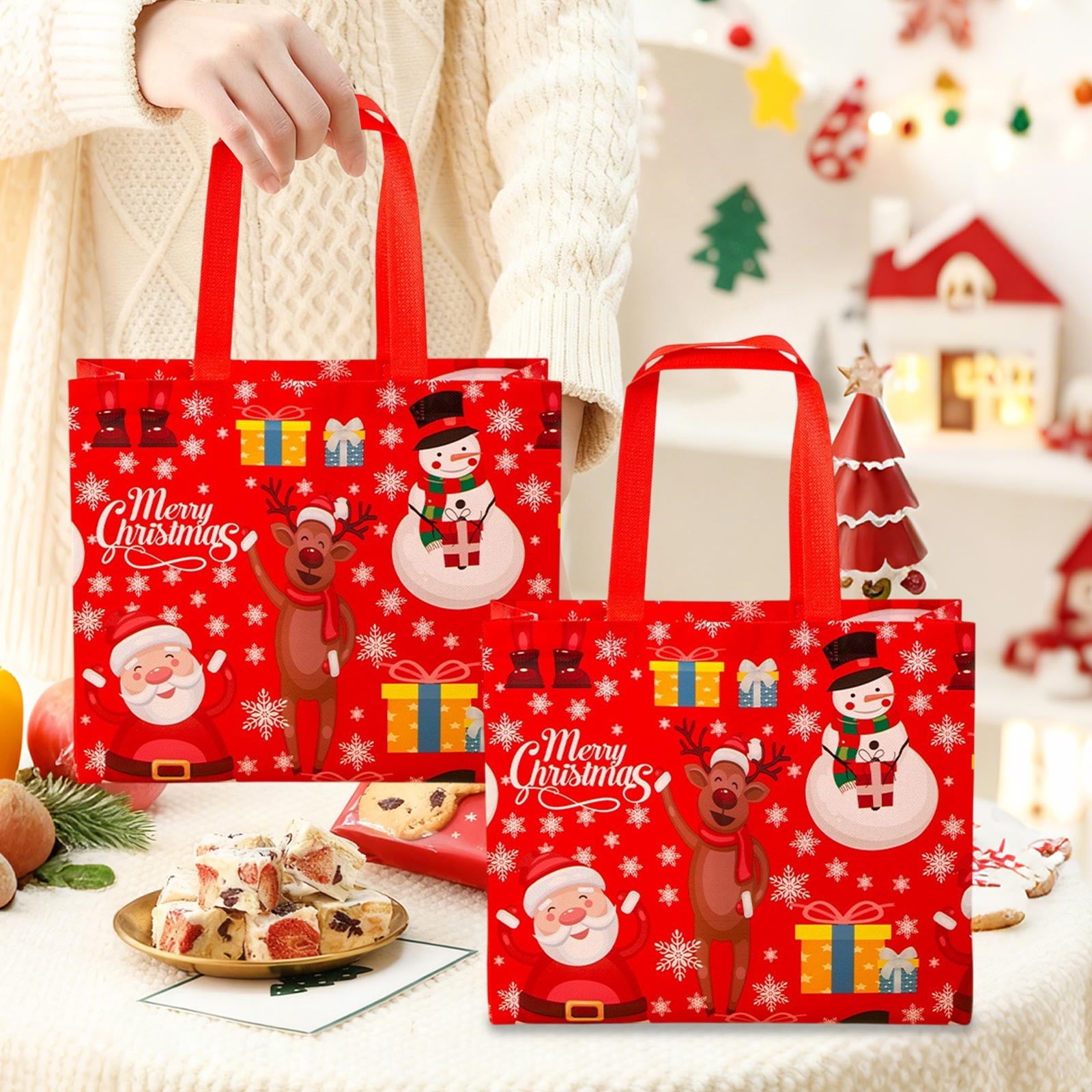 Eoozwa Christmas Non Woven Shopping Bag Reusable Gift Tote with Handles ...