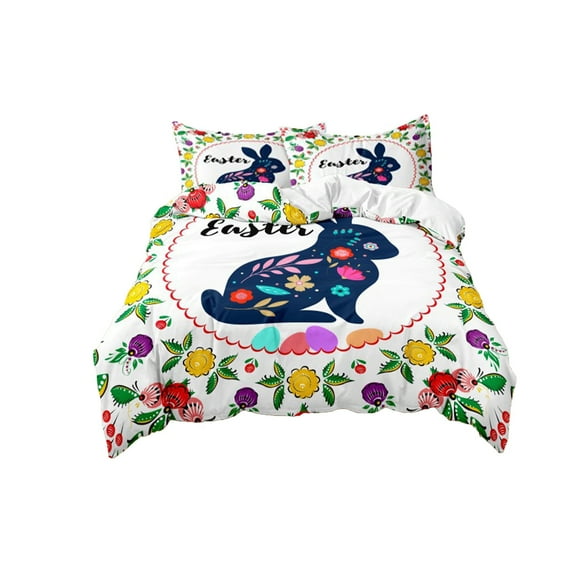 Eoozwa Easter Bedding Set 3 Piece Cartoon Rabbit Egg Pattern Soft ...