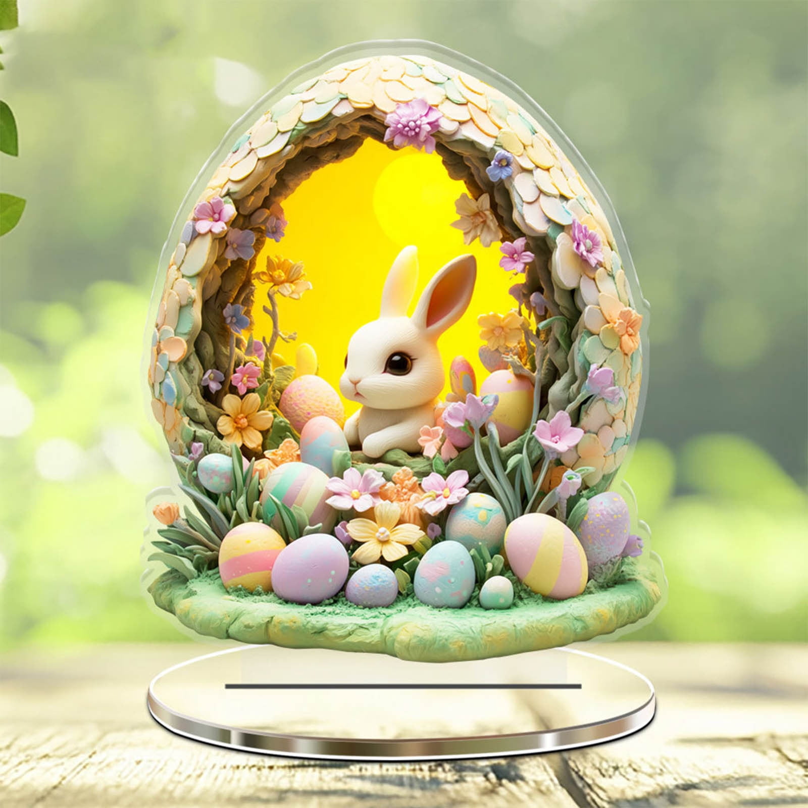 Eoozwa Easter Bunny Egg Acrylic Desktop Ornament Hollow Out Holiday ...
