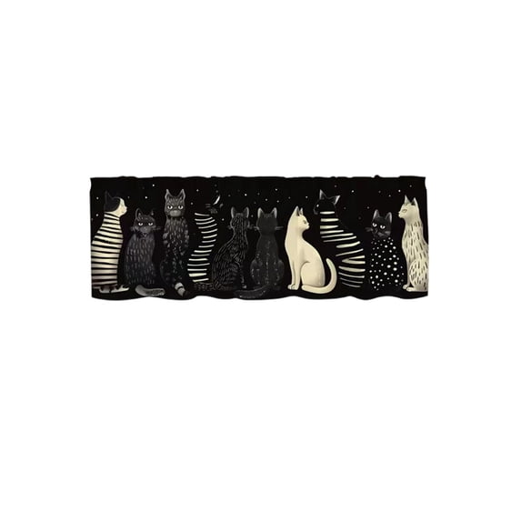 Eoozwa Funny Black Cat Cartoon Window Curtain Polyester Kitchen Cafe ...