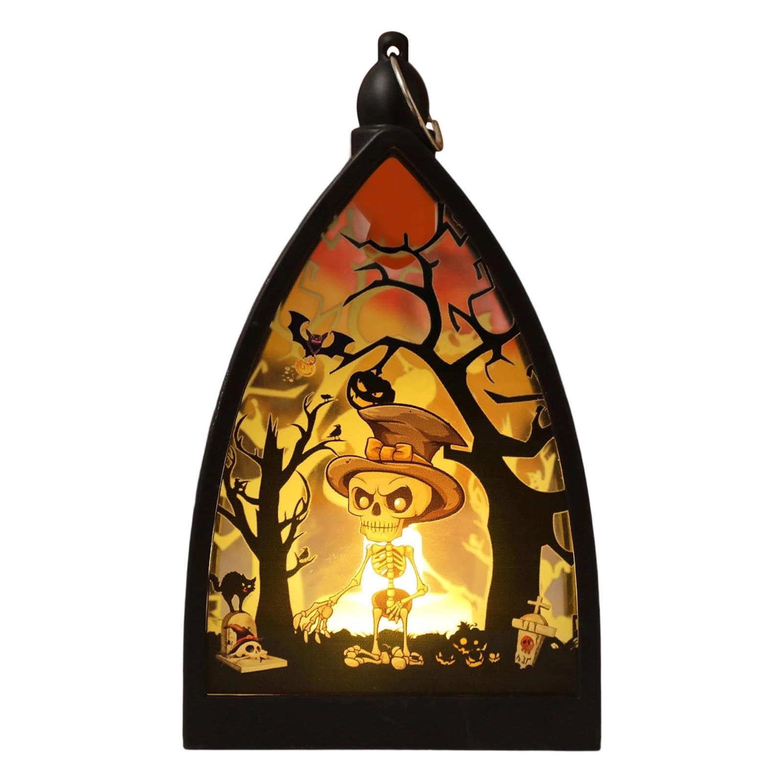 Eoozwa Halloween LED Triangle Lantern with Pumpkin Coffin & Skeleton ...