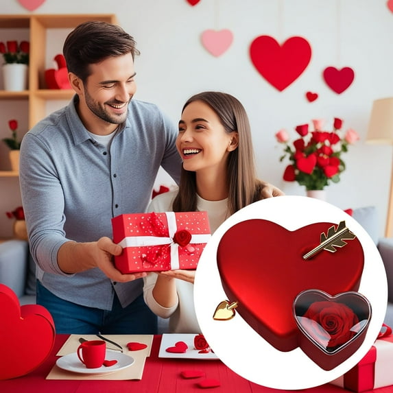 Eoozwa Heart Shaped Jewelry Gift Box with Preserved Rose Ring Holder ...