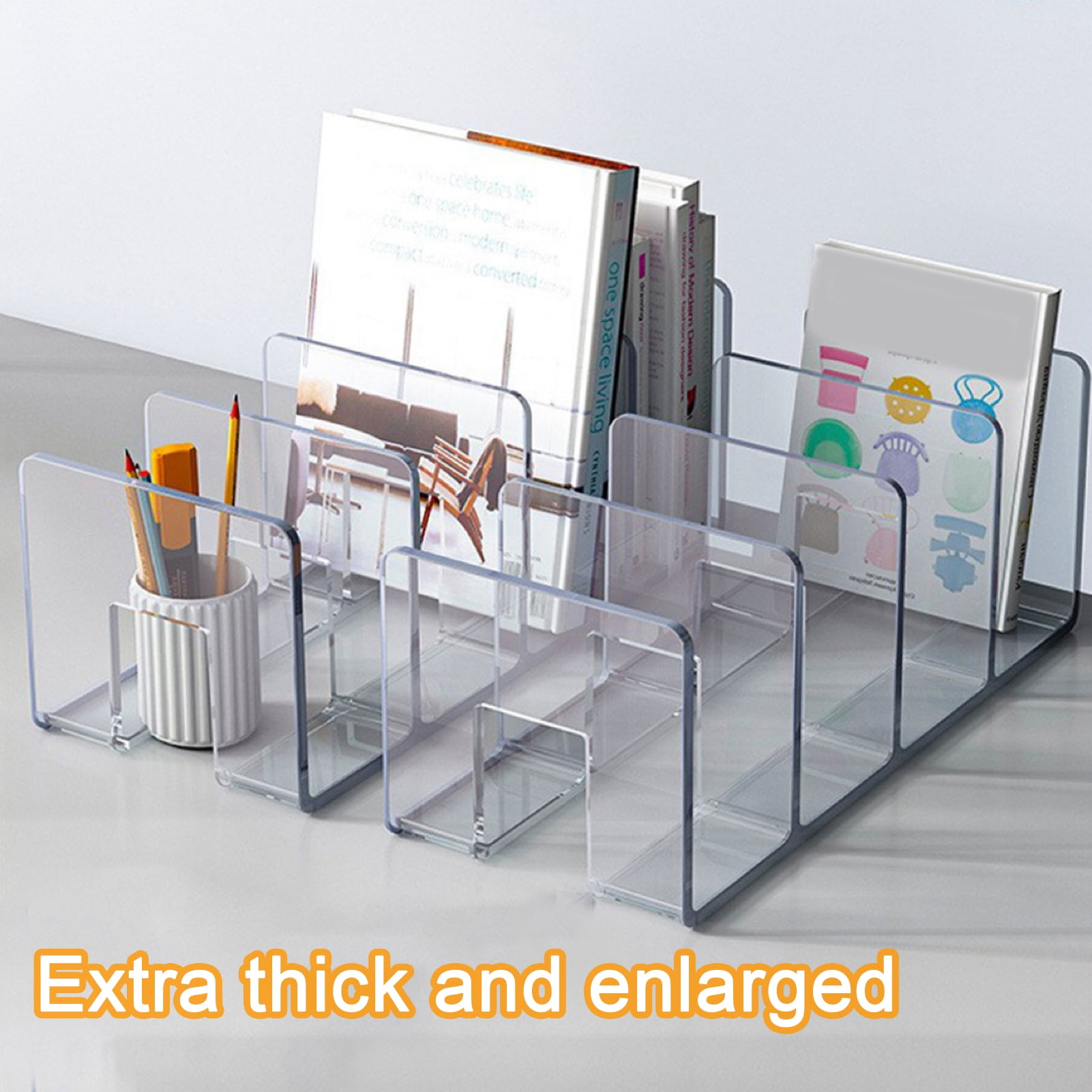 Eoperou 3/4 Grids Bookend - Transparent Desktop Book Stand Magazines ...