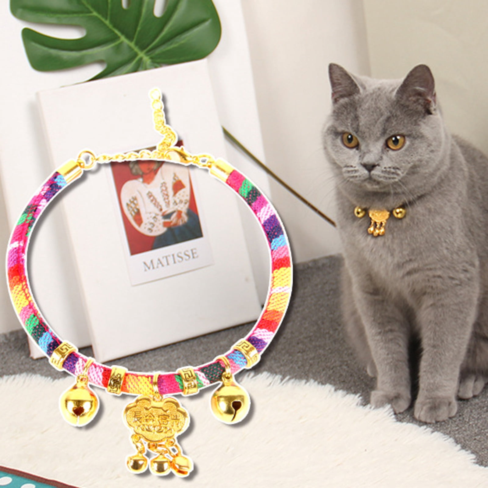 Eoperou Cat Bells Collar Neck Strap Teddy Puppy Leash Walking Traction ...
