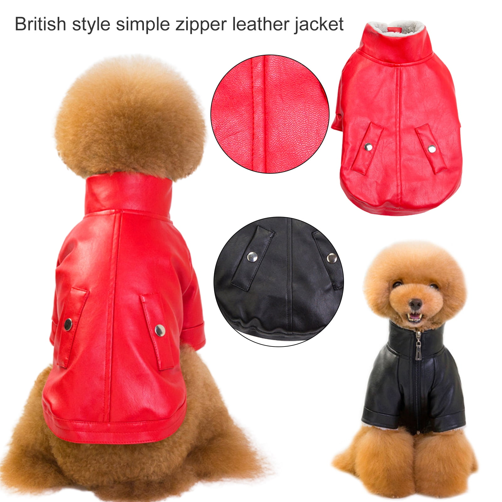 Eoperou Dog Jacket Solid Color Waterproof Faux Leather Pets Punk ...