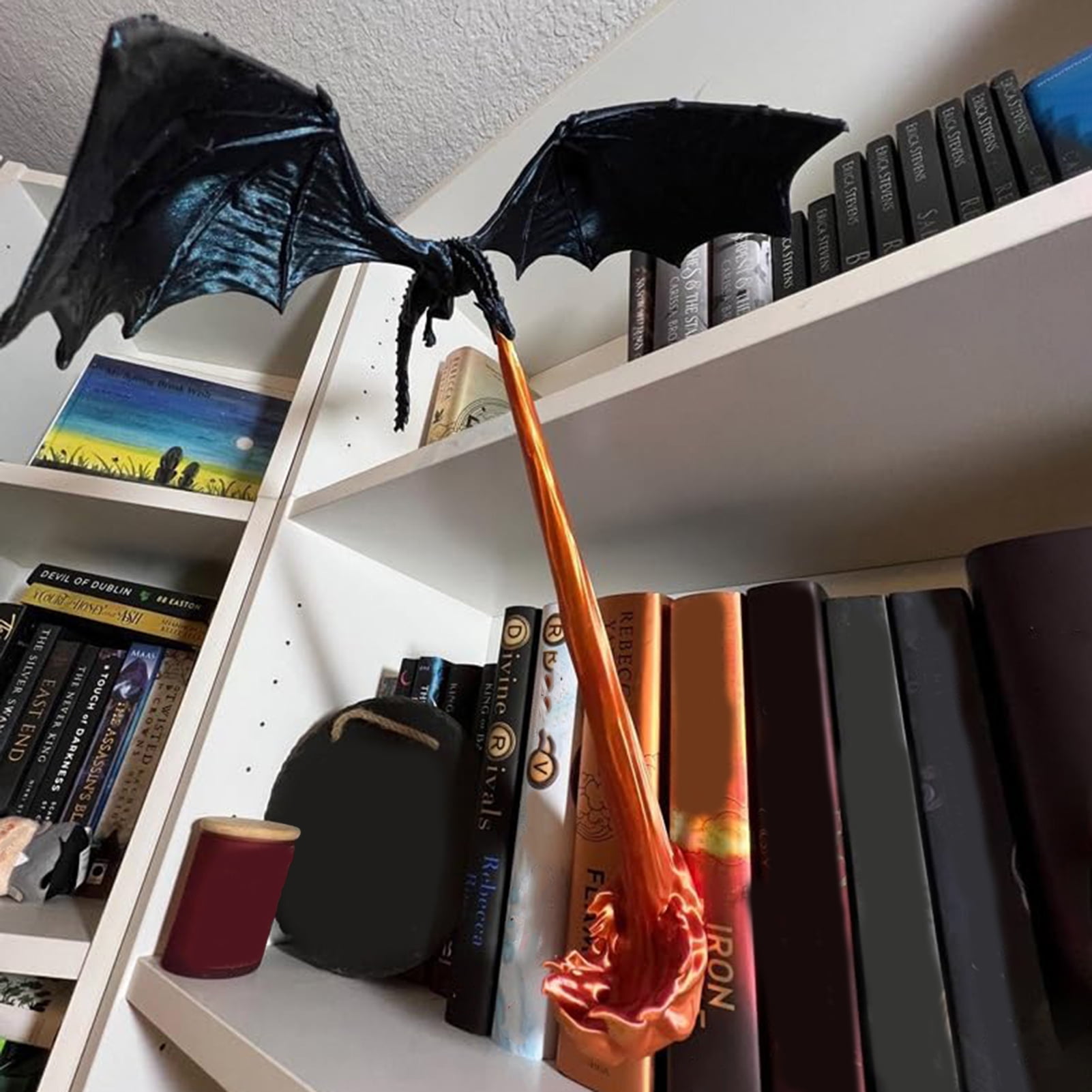 Eoperou Dragon Flame Bookend, Gothic Winged Dragon Statue for Bookshelf ...