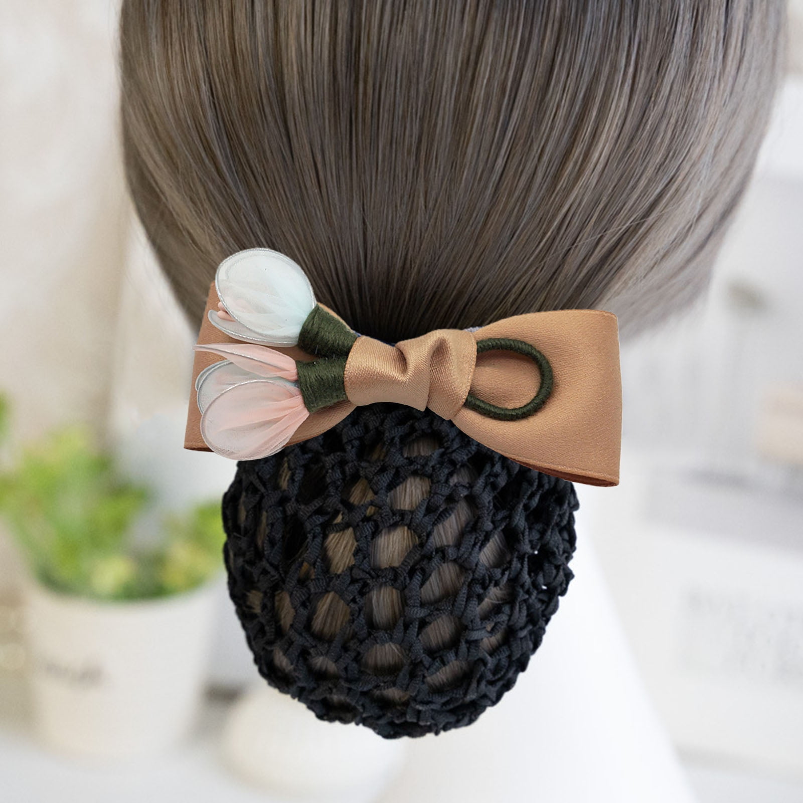 Eoperou Elastic Elegant Simple Hair Net Flower Bow Bun Net Hairgrip ...